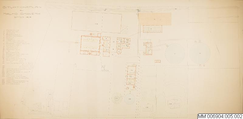 Kringla - ritning [situationsplan], Situationsplan över Malmö gasverk ...