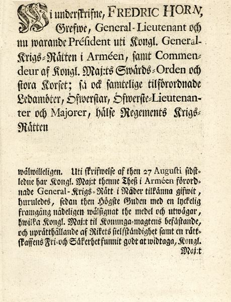 Kringla - cirkulär, kungörelse, brev, Fredric Horn,...Rosen-Kammaren på ...
