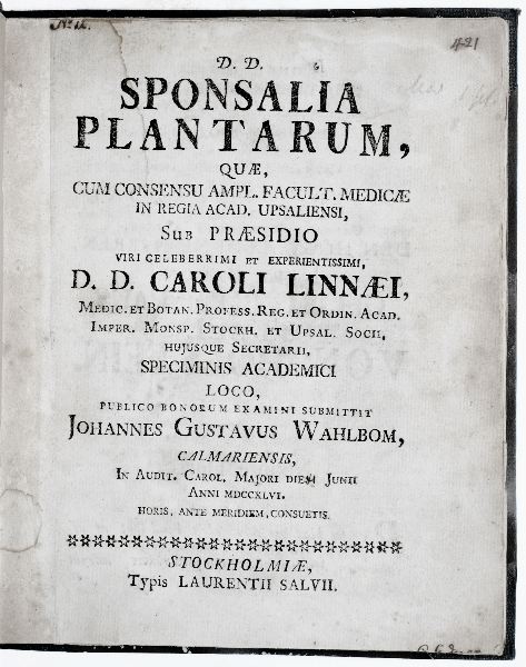 Kringla - bok, Sponsalia Plantarum (Dissertation)
